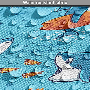 Ambesonne Shark Fabric by The Yard, Underwater Fantasy World with Funny Fish Characters Cheerful Childish Mascots, Decorative Fabric for Upholstery and Home Accents, 1 Yard, Orange White