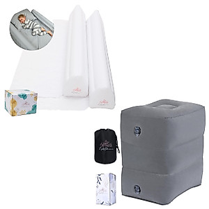 Fig and Blossom [2-Pack] Inflatable Bed Bumper with Pump for Toddlers, Kids, Elderly/Inflatable Airplane Footrest Pillow Bundle