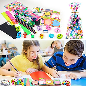 Mepmela Stationery Party Favors for Kids, 24 Pack Stationery Party Supplies With Pencils Rulers Erasers Sticky Notes For Birthday Goodie Bags School Classroom Rewards