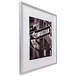 TheDisplayGuys - Contemporary Aluminum Picture Frame - Tempered Glass - 16 X 20 matted to 11 X 14 - Silver - Wall Hanging