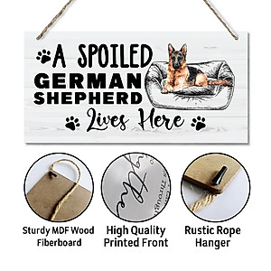 Funny A Spoiled German Shepherd Lives Here Sign, Printed Wood Plaque Sign, Hanging Wood Sign Home Decor, Family Signs for Home Decor Gift, Funny French Bulldog Gifts, Home Decor Wall Art Sign 12" x 6"
