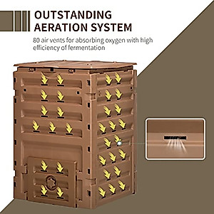 Outsunny Garden Compost Bin, 120 Gallon (450L) Garden Composter, BPA Free, with 80 Vents and 2 Sliding Doors, Lightweight & Sturdy, Fast Creation of Fertile Soil, Brown