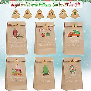Skycase 12 Pcs Christmas Paper Bags, Party Gift Candy Treat Bag 6 Patterns with 12 Pcs Christmas Label Stickers for Outdoor Indoor Home, School, Office Xmas Party