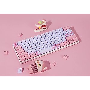 ZMX Cherry Blossom 61 Mechanical Keyboard,Hot Swappable 60％Compact Mechanical 5.0Bluetooth/Type-C Wired Dual-Mode RGB Backlit Dye-Sublimation PBT Keycap Gaming Keyboard(Black Switch, Pink)