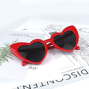 YooThink Heart Shaped Sunglasses for Women,Vintage Cat Eye Mod Style Retro Kurt Cobain Glasses (Red)