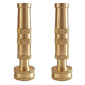 Hourleey Adjustable Twist Hose Nozzle, 4" Heavy-Duty Brass Hose Nozzle with 10 Garden Hose Rubber Washers, 2 Pack