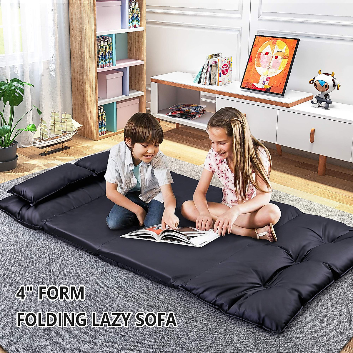 Floor Sofa, Merax Foldable Lazy Sofa Sleeper Bed with 2 Pillows, Adjustable Lounge Sofa Gaming Sofa Floor Couches 5-Position for Bedroom, Living Room, and Balcony, Black