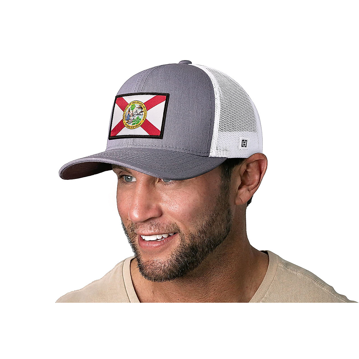 HAKA Florida Flag Hat – Florida Trucker Hat FL Baseball Cap Snapback Golf Hat (Gray&White)