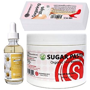 Sugaring Paste for Legs Bondage technique + kit of 100 Sugaring Nylon Strips & Healing Oil