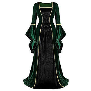 JWSOI Renaissance Dress Women Medieval Costume Women Ren Faire Dress Evil Queen Costume Women Plus Size Black