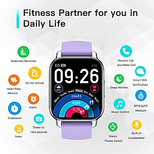 Popglory 2 Pack Smart Watch for Women & Men, 1.85'' Call Receive/Dial Smartwatch, Fitness Tracker with Blood Pressure/ure/SpO2/Heart Rate Monitor, Fitness Watch with 2 Straps for iOS & Android Phones