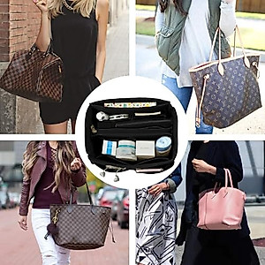 OMYSTYLE Black Large Purse Organizer Insert for Handbags, Felt Bag Organizer for Tote & Purse, Tote Bag Organizer Insert with 5 Sizes, Compatible with Neverful Speedy and More（11.4"×5.9"×6.9"