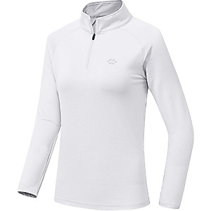 AIRIKE Women's Long Sleeve Shirts Pullover Quarter Zip Collared Sun Protection Workout Tops White L