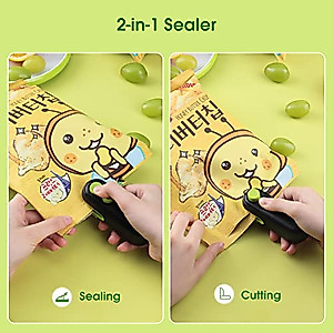 Mini Bag Sealer, 2 in 1 Heat Sealer For Snacks, Rechargeable Handheld Plastic Bag Resealer, Vacuum Bag Sealing Machine Portable, Keep Food Chips Cookies Fresh Black/Green
