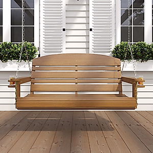 Live Casual Classic Recycled Plastic Porch Swing in Mahogany Finish - Composite Poly Swing with Included Hanging Chains