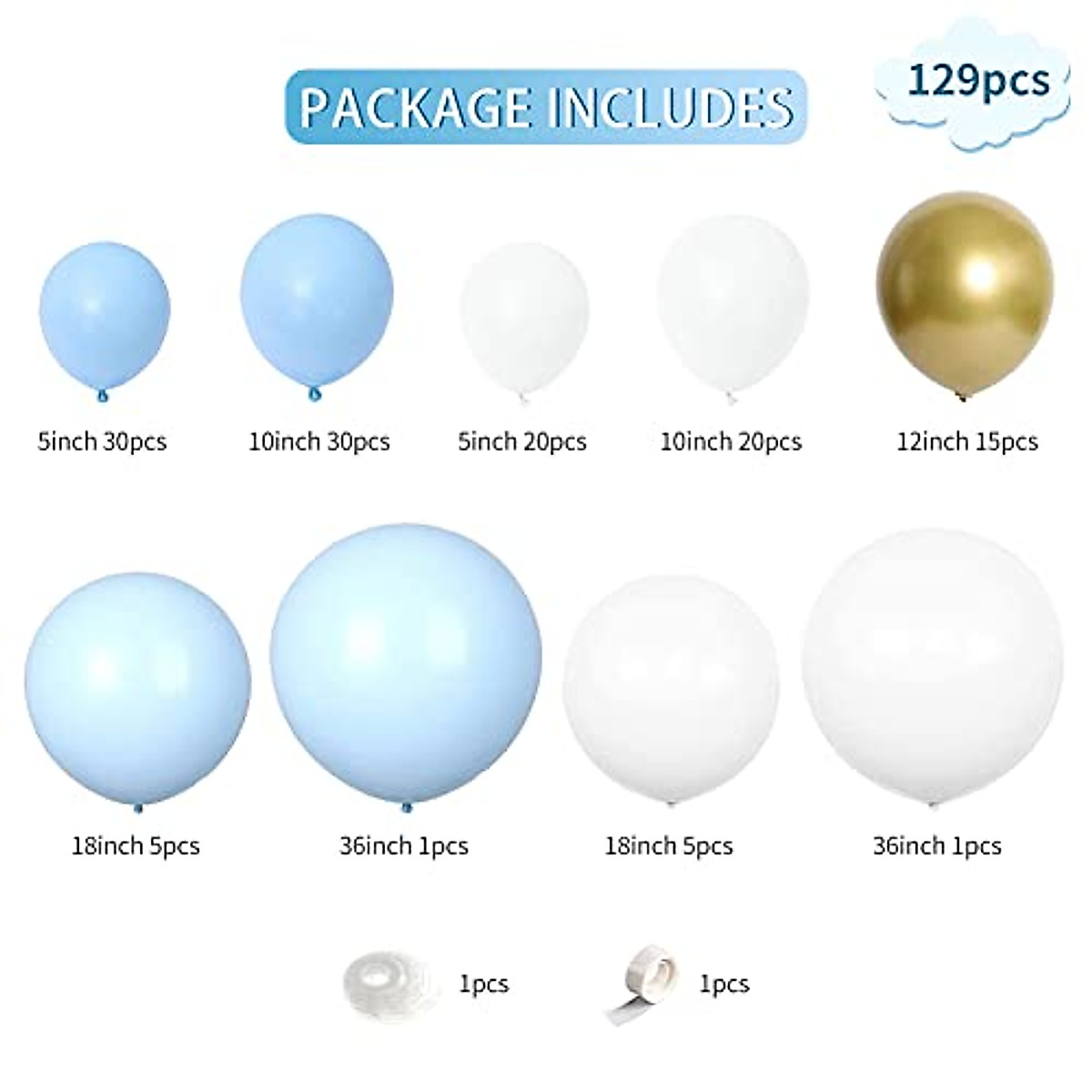 DUBEDAT Blue White Gold Balloon Garland Arch Kit Metallic Chrome God Ballons with Macaroon Blue White Latex Balloons for Birthday Wedding Bridal Shower Party Baby Shower Decoration