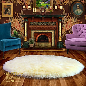 Fur Accents Plush Shag Round, Area Rug, Hide, Accent Rug, Luxury Soft Faux Fur Carpet, Hand Made USA, (3' Diameter, White)