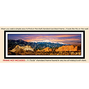 PHOTOSBYJON Pike's Peak and Garden of The Gods 11.75 inches x 36 inches Colorado Mountain Landscape Photographic Print Panorama Poster Photo Picture Standard Size