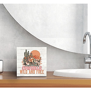 SRADMO Long Live Cowgirls Wood Box Sign Desk Decor，Retro Western Sunset Cowgirl Rodeo Theme Wooden Block Box Sign Decoration For Western Home Shelf Table Decor