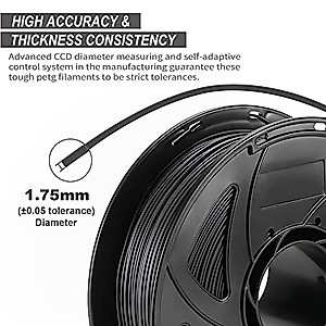 JAREES Petg Filament 1.75，Black Matte Petg 3D Printing Filament 1.75mm Dimensional Accuracy +/- 0.02 mm, 1 Kg Spool(2.2lbs)