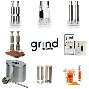 Grind Gourmet Original Pump & Grind Cooking Gadgets, Salt and Pepper Grinder Set or Singles, Buy 1, Buy 2 or More, Solid Stainless, Red or Black.