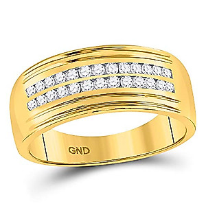 Solid 10k Yellow Gold His and Hers Round Diamond Solitaire Matching Couple Three Rings Bridal Engagement Ring Wedding Bands Set 1.00 Ct. - (L = 8.5, M = 11)