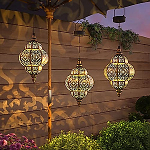 Hapjoy Hanging Solar Lights Outdoor Garden Decor Solar Lantern Waterproof Plastic Moroccan Outdoor Decorations for Patio Pathway Yard Backyard Garden Decorative (1 Pack, Bronze)
