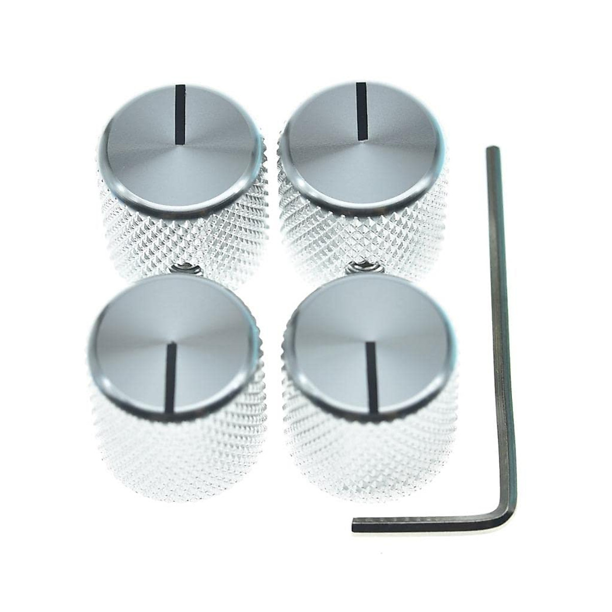 4pcs Aluminium Guitar/Bass Knobs Volume/Tone Control Knob 1/4" Metal Universal Potentiometer Pot Knobs with Set Screw and Indicator for Tele/Telecaster/P Bass Silver