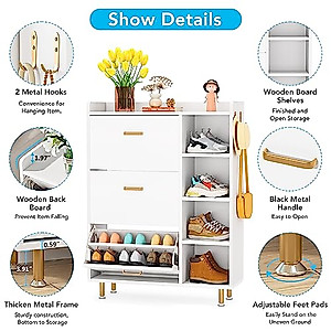 LITTLE TREE Shoe Cabinet, Freestanding Shoes Storage Cabinets with 3 Flip Drawers and Open Shelves for Entryway
