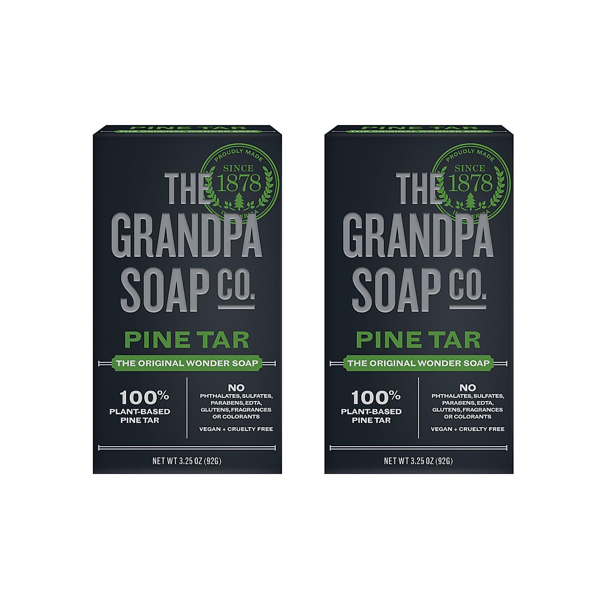 Pine Tar Bar Soap by The Grandpa Soap Company | The Original Wonder Soap |Vegan, 3-in-1 Cleanser, Deodorizer & Moisturizer | 3.25 Oz. Each â€“ 2 Pack