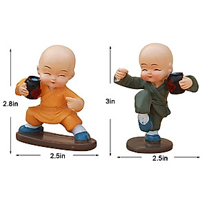 LOHOME 4 Pcs/Set Cute Shaolin Kungfu Kids Cans Drunken Boxing Monk Decoration Supplies - Resin Creative Craft Accessories Car Dashboard Ornament Car Home Decor