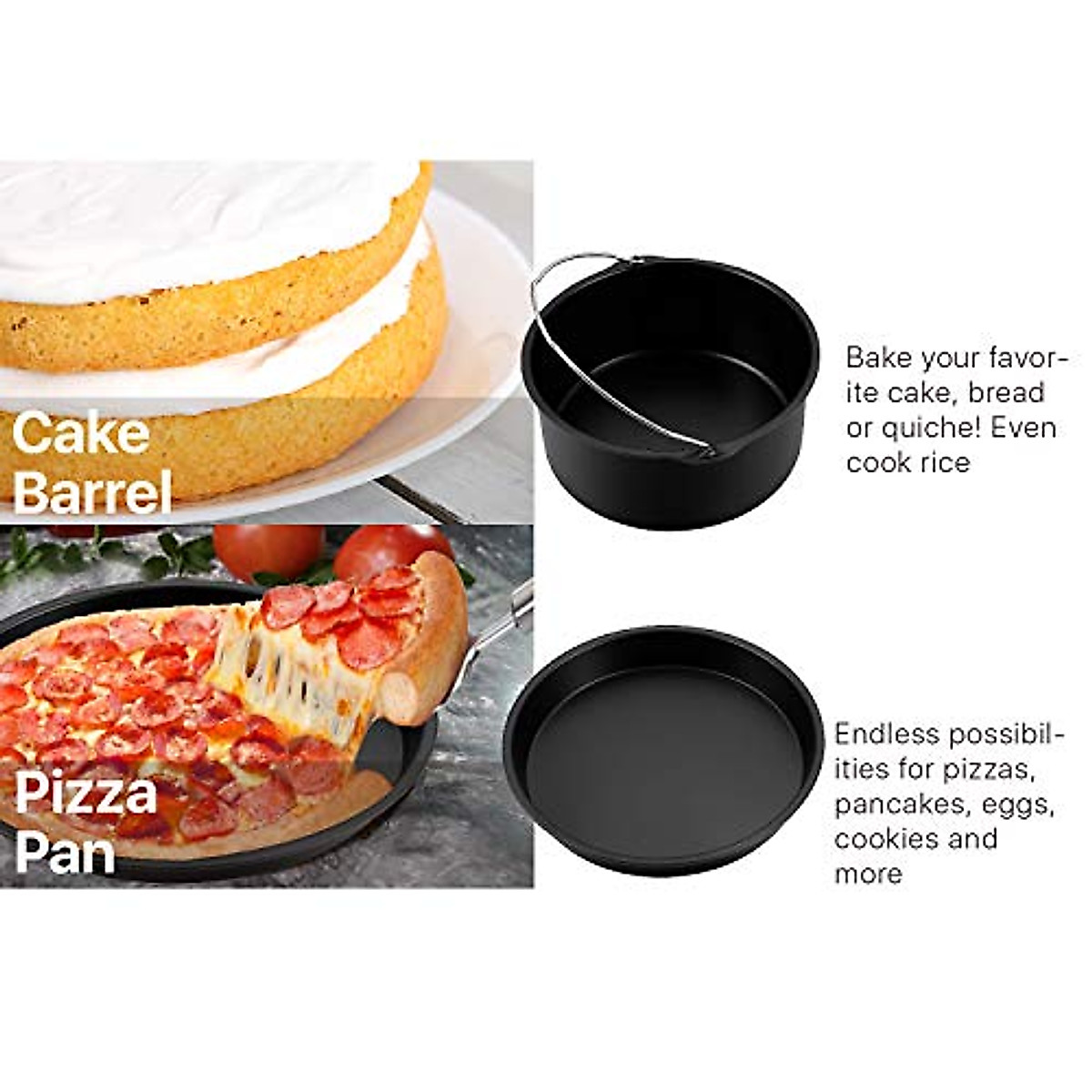 Flexzion Air Fryer Accessories for Phillips Gowise Ninja Foodi Cozyna Cosori Nuwave Air Fryer Accessories Parts 6 Set 7 Inch Fit All 2.6, 3.7, 5, 5.3, 5.8, 6, 8, 12 QT with Air Fryer Recipe Cookbook