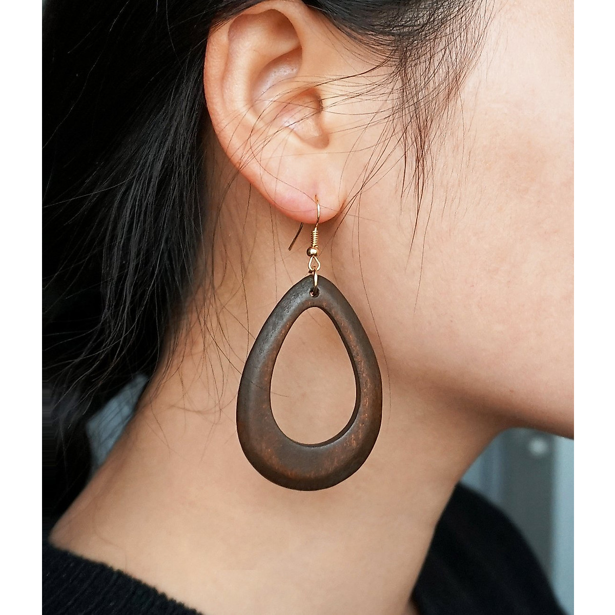 Wowanoo 2pcs Wood Earrings Natural Wooden Teardrop Earrings Geometric Lightweight Drop Earrings for Women DroBrown