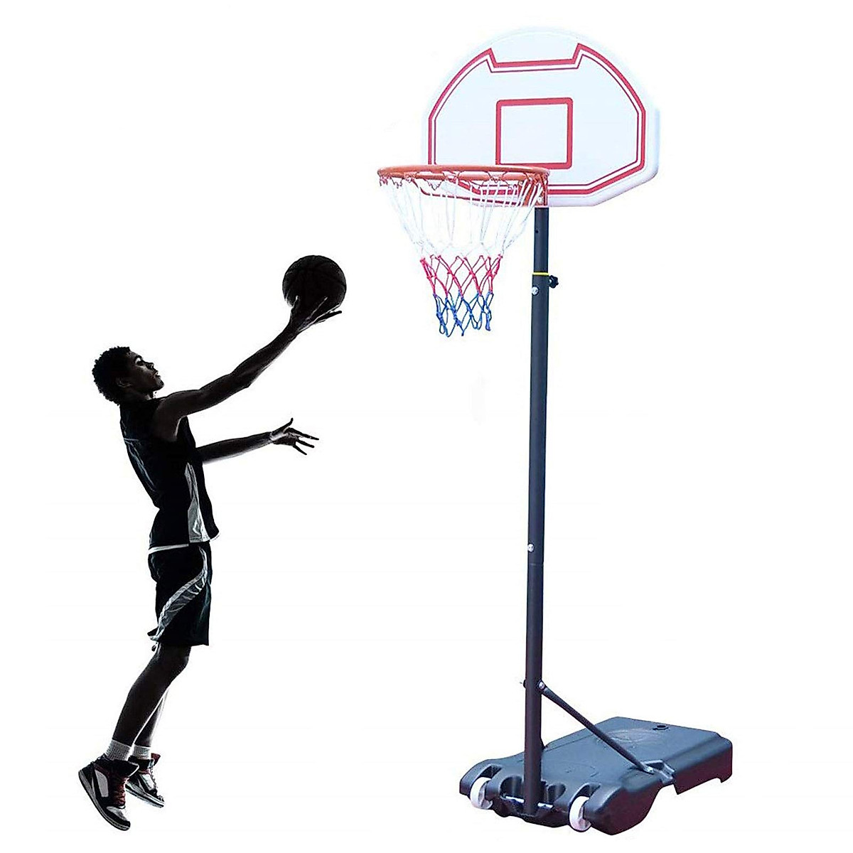 Sibosen Basketball Hoop Outdoor, 6.5-8ft Height Adjustable, Portable Basketball Goal System w/Wheels, 29 Inch Backboard, Swimming Pool Basketball Hoop & Goal for Kids/Adults Indoor