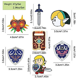 Zelda Game Enamel Pin Set - Zelda Gaming Collectible 7Pcs Shield and Sword Lapel Pins, Cosplay Brooch Gift for Women Men Game Lover
