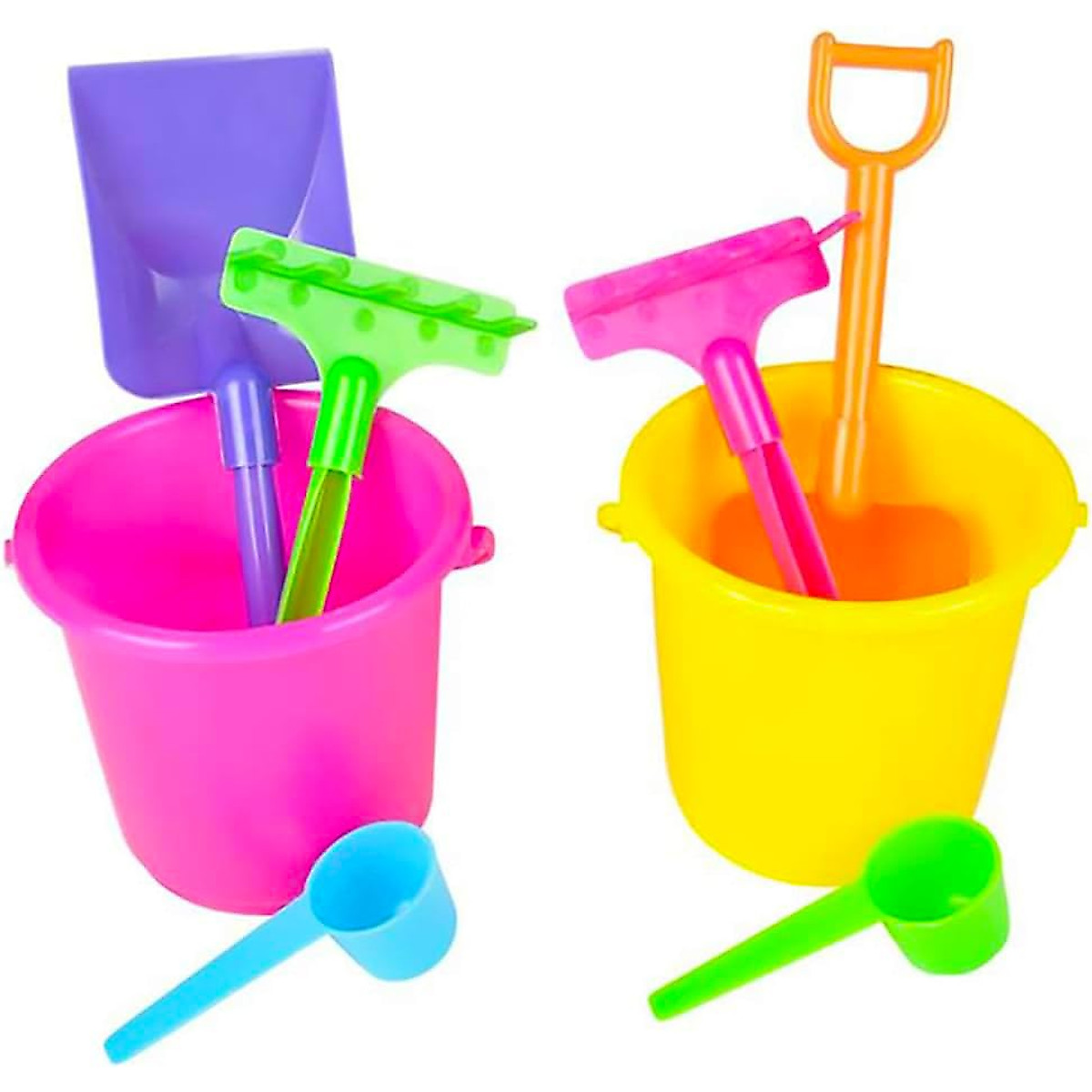 The Dreidel Company Mini Beach Playsets, Play Set Includes 1 Sand Bucket, 1 Shovel, 1 Rake, and 1 Scoop, Birthday Treats for Boys and Girls, Party Favors for Kids and Toddlers (6-Pack)