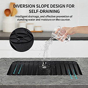 homfanseec Kitchen Sink Splash Guard, Silicone Faucet Handle Drip Catcher Tray, Reusable Faucet Absorbent Mat for Kitchen Sink, Faucet Splash Catcher Kitchen Guard for Faucet Black