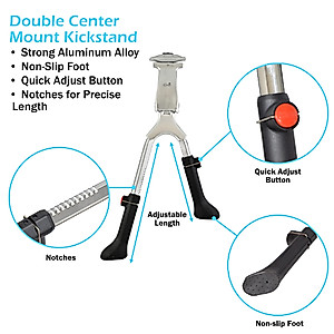 Lumintrail Center Mount Bike Double Leg Kickstand - Adjustable Height Bike Kick Stands for 24, 26, 27.5, 29 Inch Adult Bikes - Perfect for Cruiser, Road and Hybrid Bike