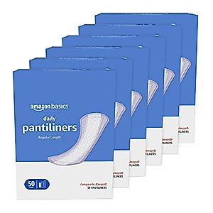 Amazon Basics Daily Pantiliner, Regular Length, 300 Count, 6 Packs of 50 (Previously Solimo)