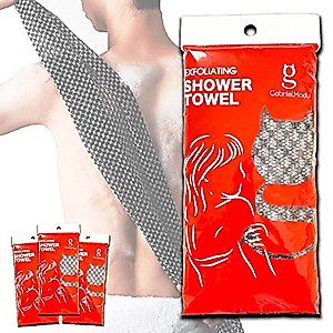 Exfoliating Shower Towel - Body Back Scrubber Washcloth - All Skin Types (3pcs, Black)