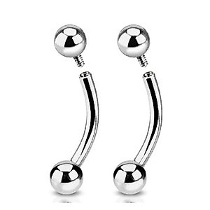 Pair of Single Side Internal Threaded Rook Snug Curve Barbell Eyebrow Ring 16G - 6mm