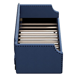 Harper & Bright Designs Twin Size Upholstered Daybed with Trundle, Upholstered Daybed Sofa Bed Frame for Living Room Bedroom, Blue