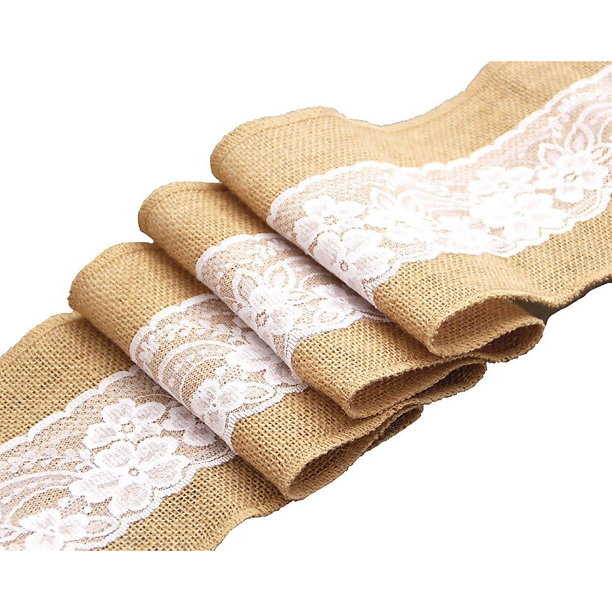 Lelly Q Burlap Lace Chair Sashes 6×94inch,Hessian Jute Chair Cover Bows Rustic Linen Lace Chair Bows for Wedding Decoration, Bridal Showers,Party, Home Decor