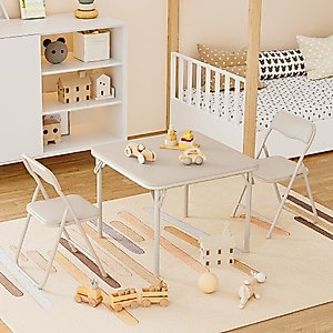 IDEALHOUSE Boys and Girls Folding Table and Chairs Set of 3, Portable Table and Chair with Pu Soft Cushion,Suitable for Eating,Reading and Playing
