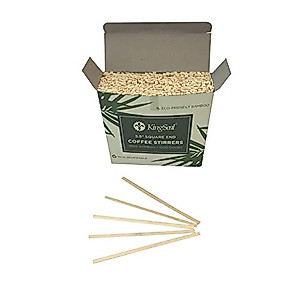 KingSeal Bamboo Coffee Stir Sticks, 5.5 inches, Square End, Stronger and Thicker Than Standard Wood, 100% Renewable and Biodegradable - 1 Box of 1000 Stirrers