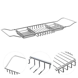 Cabilock Laptop Stand Stainless Steel Bathtub Tray Stretchy Anti Slip Bathtub Tray Over Bathtub Racks for Shower Bath Phone Pad Book Holder Bathroom Tray
