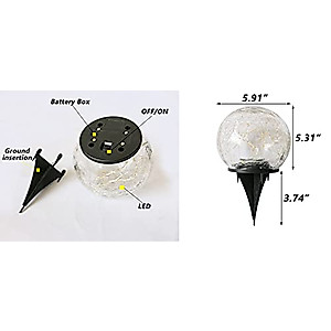 JIALINXIA Solar Lights Outdoor Garden Decor, 2 Pack Cracked Glass Ball Waterproof Warm White LED for Outside Decorations Pathway Patio Yard Lawn Gardening Gifts Accessories, 2 Globe (3.9")
