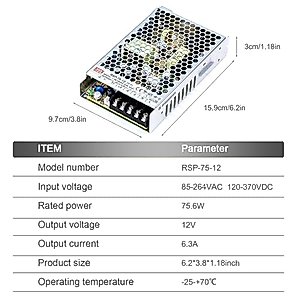TorqCali RSP-75-12 75W Single Output PFC Function Power Supply 12V Constant Voltage for Industrial Automation, Building Automation, and RF Devices