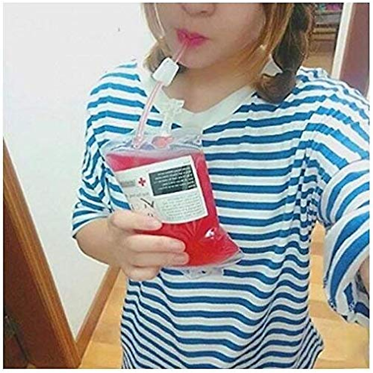 JCLMER 25 Pcs Blood Energy Drink Bag Drink Container IV Bags, Translucent Plastic Pouches Drink Bags for Cold & Hot Drinks for Adults and Kids, Blood Bags Party Favour Drinking Cups