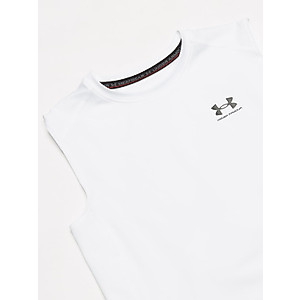 Under Armour Boys HeatGear Armour Sleeveless T-Shirt, White (100)/Black, Medium